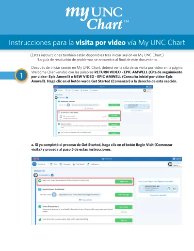 Instrucciones para la visita por video vía My UNC Chart