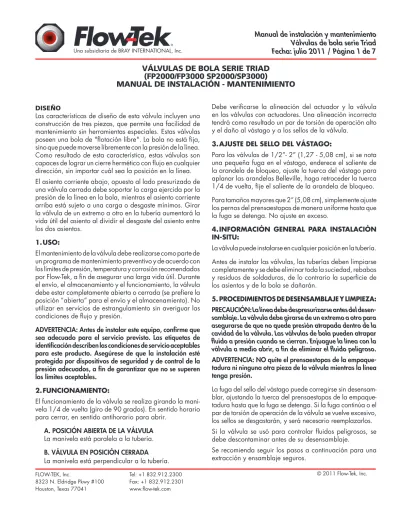 VÁLVULAS DE BOLA SERIE TRIAD (FP2000/FP3000 SP2000/SP3000) MANUAL DE ...