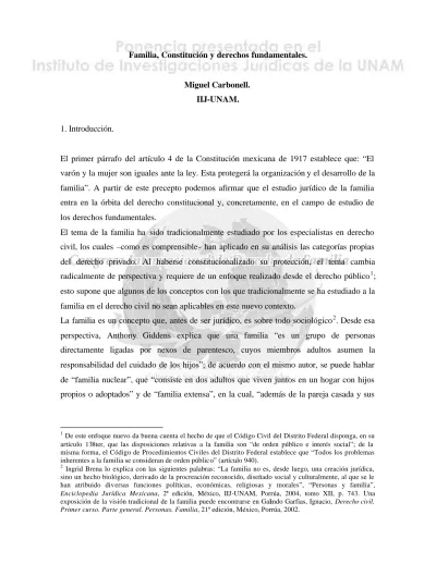 Familia, Constitución y derechos fundamentales. Miguel Carbonell. IIJ-UNAM.