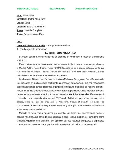 TIERRA DEL FUEGO SEXTO GRADO ÁREAS INTEGRADAS
