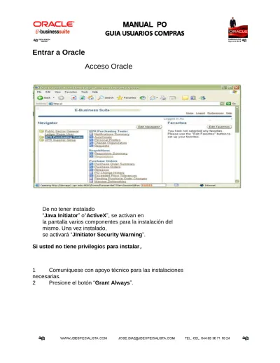 Crear una Orden de Compra Manualmente - Entrar a Oracle Acceso Oracle