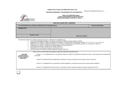 FORMATO DE LA CEDULA DE OPERACION ANUAL COA REGISTRO DE EMISIONES Y ...