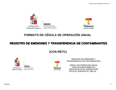 FORMATO DE CÉDULA DE OPERACIÓN ANUAL (COA-RETC)