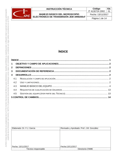 INSTRUCCIÓN TÉCNICA. MANEJO BÁSICO DEL MICROSCOPIO ELECTRÓNICO DE ...