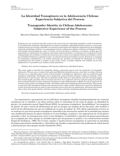 La Identidad Transgénero en la Adolescencia Chilena: Experiencia ...