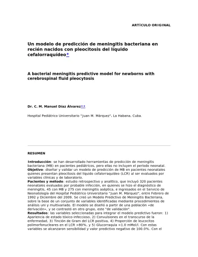 Un modelo de prediccin de meningitis bacteriana en recin nacidos con ...