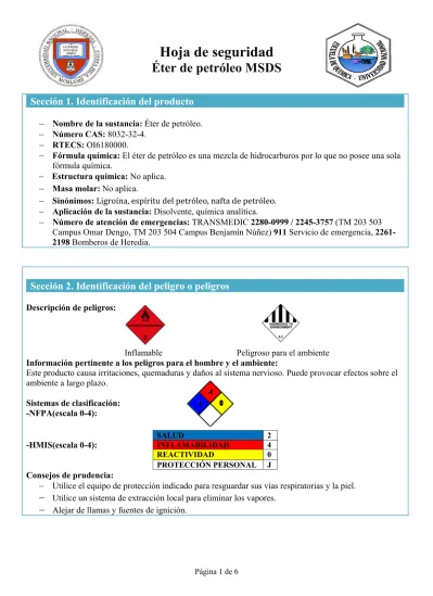 Hoja de seguridad Éter de petróleo MSDS