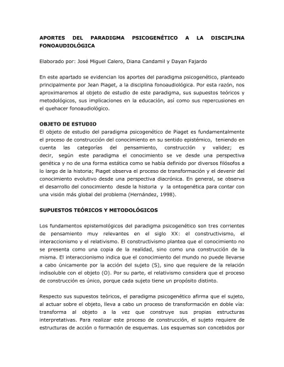 APORTES DEL PARADIGMA PSICOGENÉTICO A LA DISCIPLINA FONOAUDIOLÓGICA ...