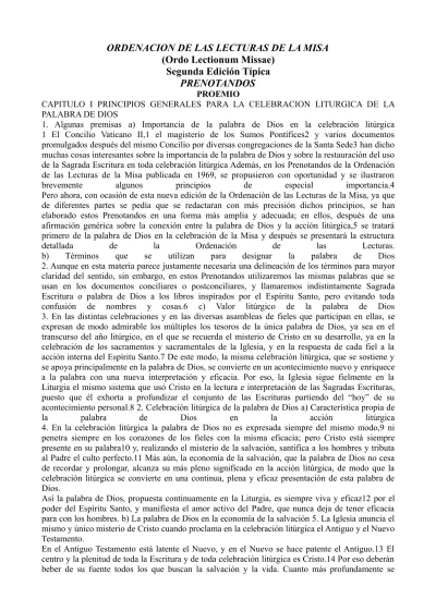 ORDENACION DE LAS LECTURAS DE LA MISA (Ordo Lectionum Missae) Segunda ...