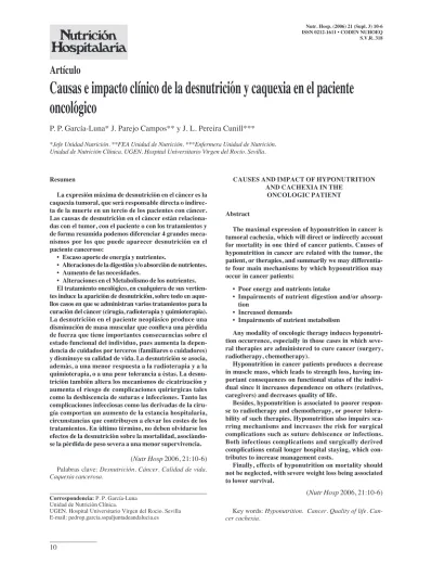 Causas e impacto clinico de la desnutrición y caquexia en el paciente ...