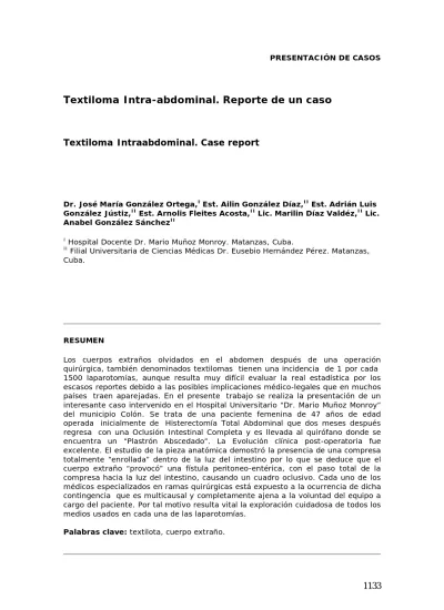 Textiloma Intra abdominal Reporte de un caso