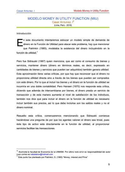 Modelo Money in Utility Function (Miu)