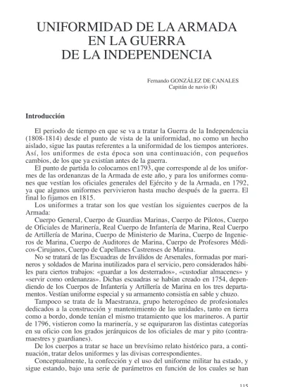 UNIFORMIDAD DE LA ARMADA EN LA GUERRA DE LA INDEPENDENCIA