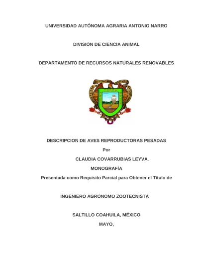 DESCRIPCION DE AVES REPRODUCTORAS PESADAS.