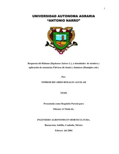RESPUESTA DEL RABANO (RAPHANUS SATIVUS L.), ADENSIDADES DE SIEMBRA Y ...