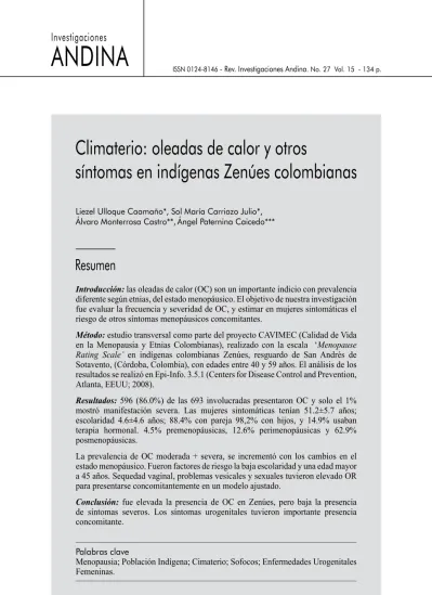 Climaterio: oleadas de calor y otros síntomas en indígenas Zenúes ...