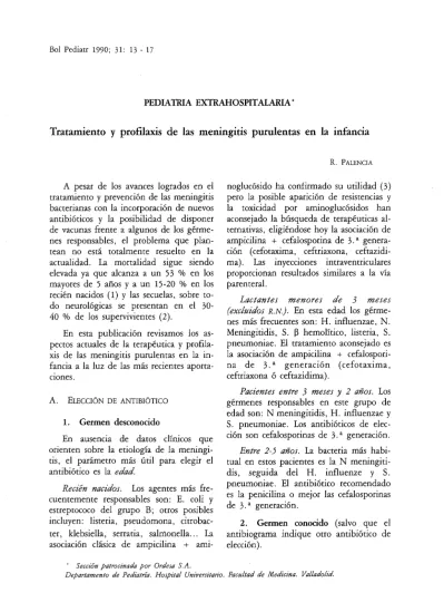 Tratamiento y profilaxis de las meningitis purulentas en la infancia