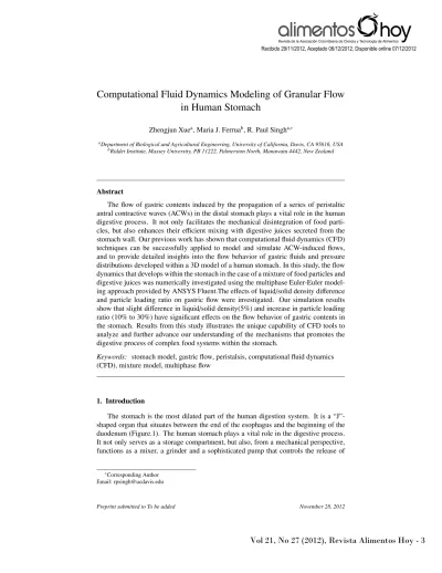 Computational Fluid Dynamics Modeling of Granular Flow in Human Stomach