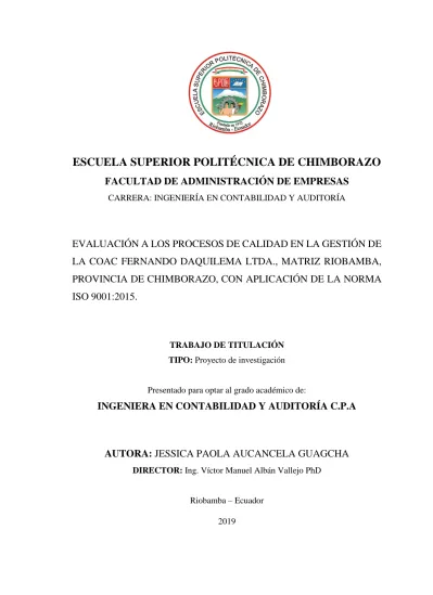 Evaluación a los procesos de calidad en la gestión de la COAC Fernando ...