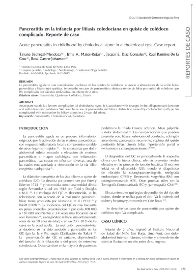 Pancreatitis en la infancia por litiasis coledociana en quiste de ...