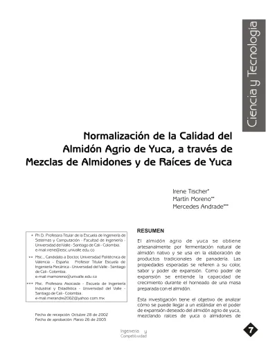 Normalización de la calidad del almidón agrio de yuca, a través de ...