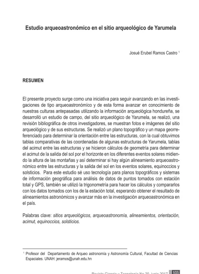 Estudio arqueoastronómico en el sitio arqueológico de Yarumela