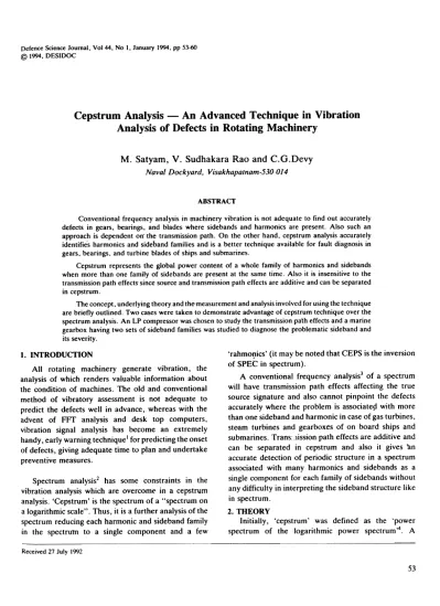 Cepstrum Analysis: An Advanced Technique in Vibration Analysis of ...