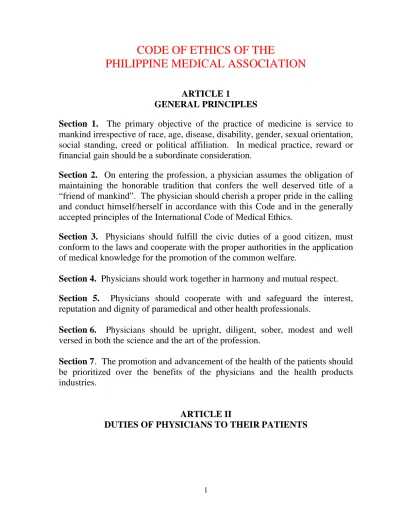 CODE OF ETHICS OF THE PHILIPPINE MEDICAL ASSOCIATION