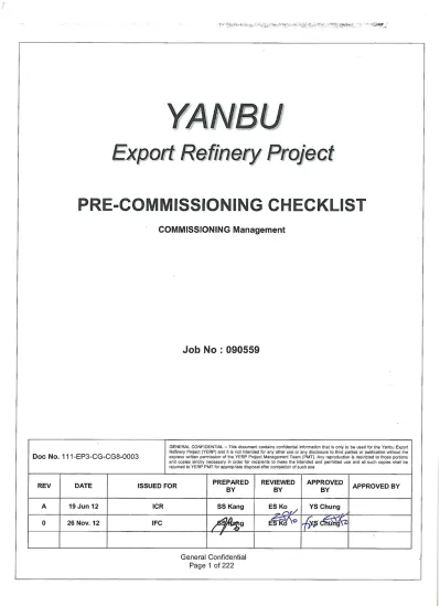 PRE-COMMISSIONING CHECK LIST - Pre Commissioning Check List Yasref Refinery
