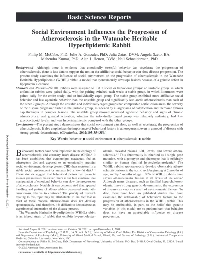Basic Science Reports. Social Environment Influences the Progression of ...