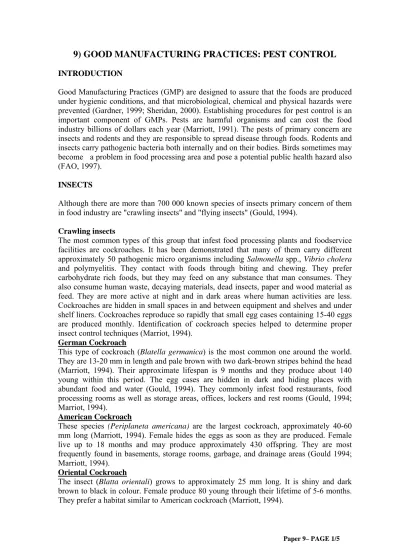 9) GOOD MANUFACTURING PRACTICES: PEST CONTROL