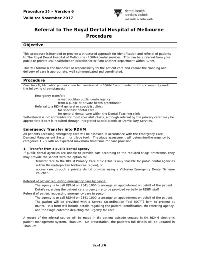 Referral to The Royal Dental Hospital of Melbourne Procedure