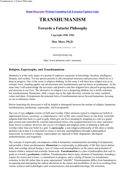 Transhumanism - Toward a Futurist Philosophy