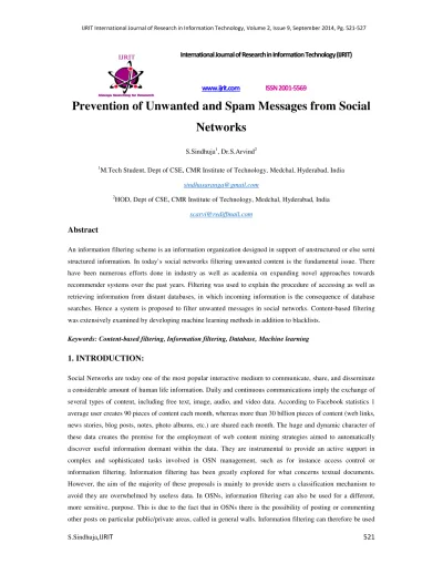 Prevention of Unwanted and Spam Messages from Social Networks