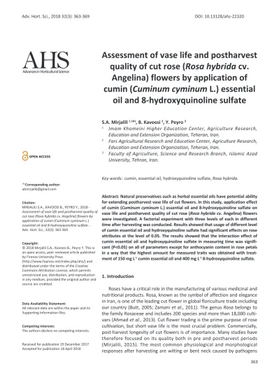 Assessment of vase life and postharvest quality of cut rose (Rosa ...