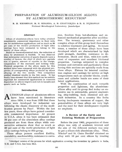 PREPARATION OF ALUMINIUM-SILICON ALLOYS BY ALUMINOTHERMIC REDUCTION*