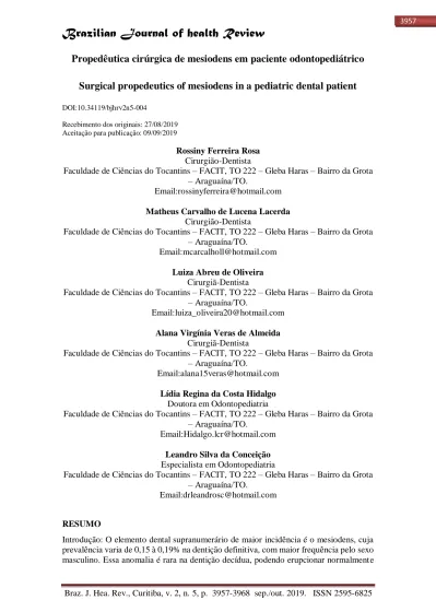 Propedêutica cirúrgica de mesiodens em paciente odontopediátrico ...