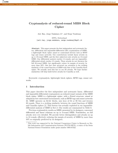 Cryptanalysis of reduced-round MIBS Block cipher