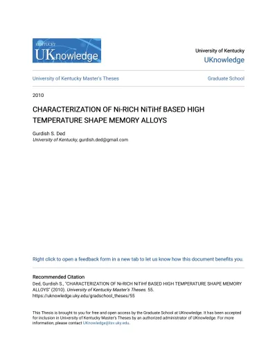 One-Way shape memory effect - CHARACTERIZATION OF Ni-RICH NiTiHf BASED ...
