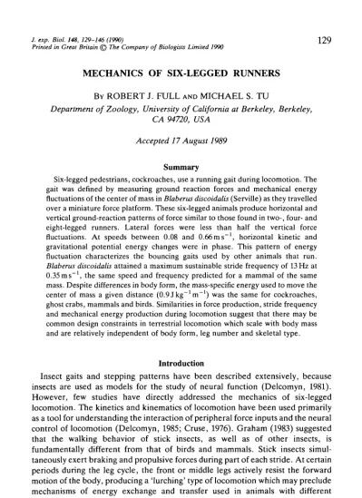 Mechanics of six legged runners