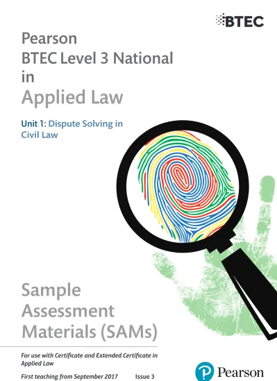 Applied Law. Sample Assessment Materials (SAMs) Pearson BTEC Level 3 ...