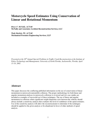 Motorcycle Speed Estimates Using Conservation of Linear and Rotational ...