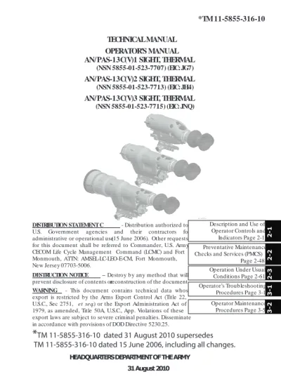 Tm 11-5855-316-10 Sight,Thermal,Anpas 13c(v)1,Anpas 13c(v)2,Anpas 13c(v ...