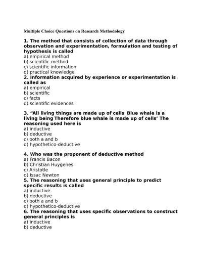 Multiple Choice Questions on Research Methodology
