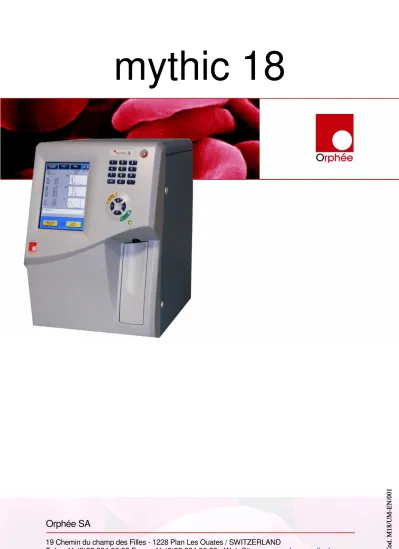 SPECIFICATIONS 33 - Orphee Mythic 18 Hematology Analyzer - User Manual