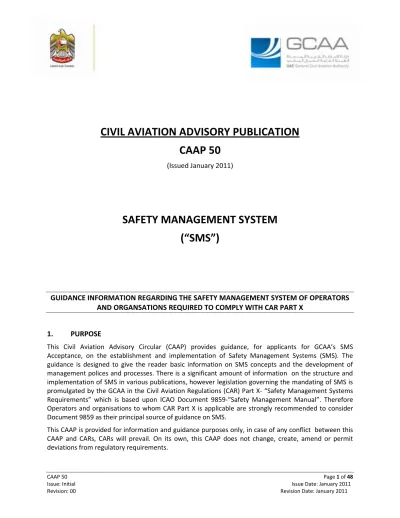CIVIL AVIATION ADVISORY PUBLICATION CAAP 50 SAFETY MANAGEMENT SYSTEM ...