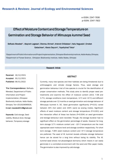 Effect of Moisture Content and Storage Temperature on Germination and ...