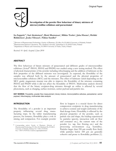 Investigation of the powder flow behaviour of binary mixtures ...