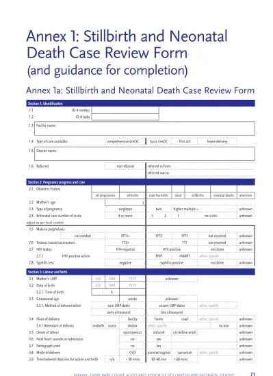 Annex 1: Stillbirth and Neonatal Death Case Review Form (and guidance ...