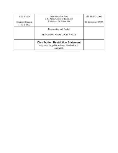 U S Army Corps of Engineers Engineering and Design Retaining and Flood ...